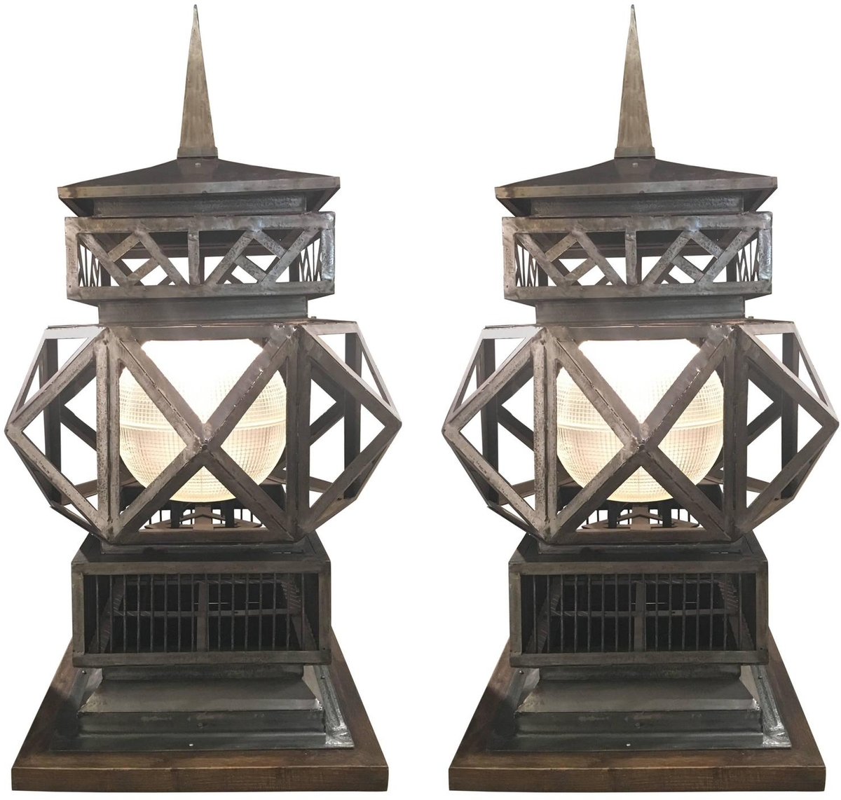 Pair of Large-Scale Vintage Welded Lanterns | ÆRENA Galleries & Gardens